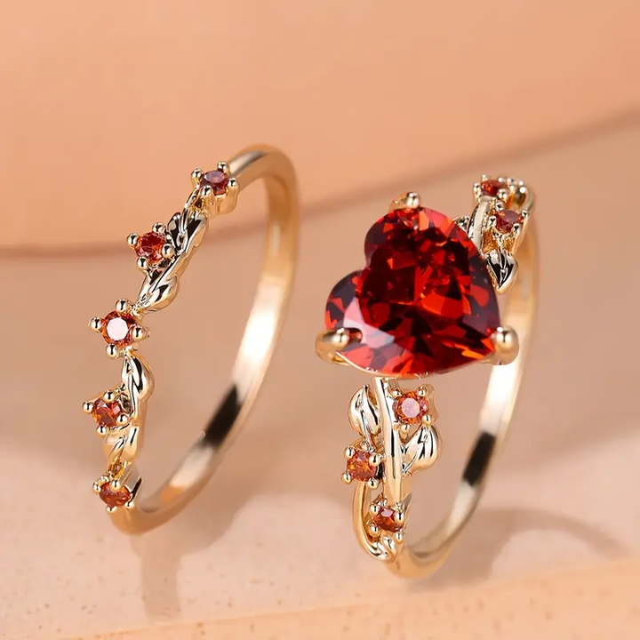 Heart & Ruby Ring Set – Amelia Rose